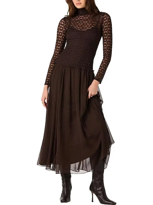 Astr The Label Camila Mixed Media Maxi Dress - Espresso