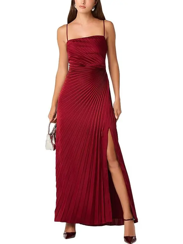 Astr The Label Paulette Pleated Satin Maxi Dress - Wine