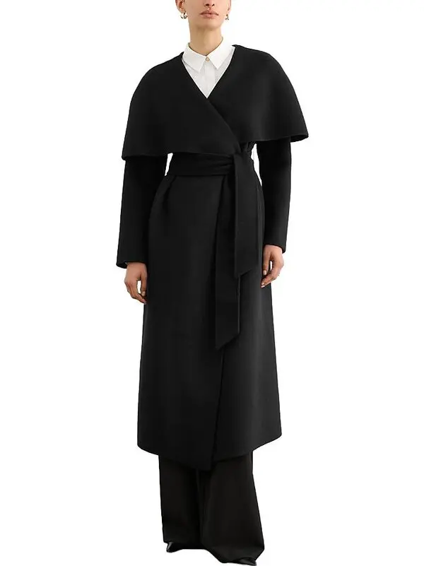 TOCCIN Rya Exaggerated Cape Wool Blend Wrap Coat - Jet