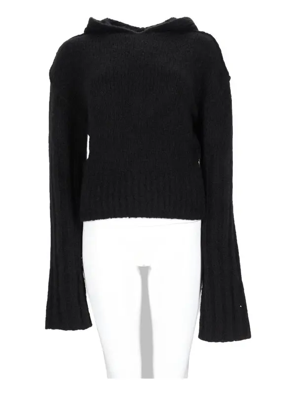 Rick Owens Cropped Hooded Sweater With Flared Sleeves - Black