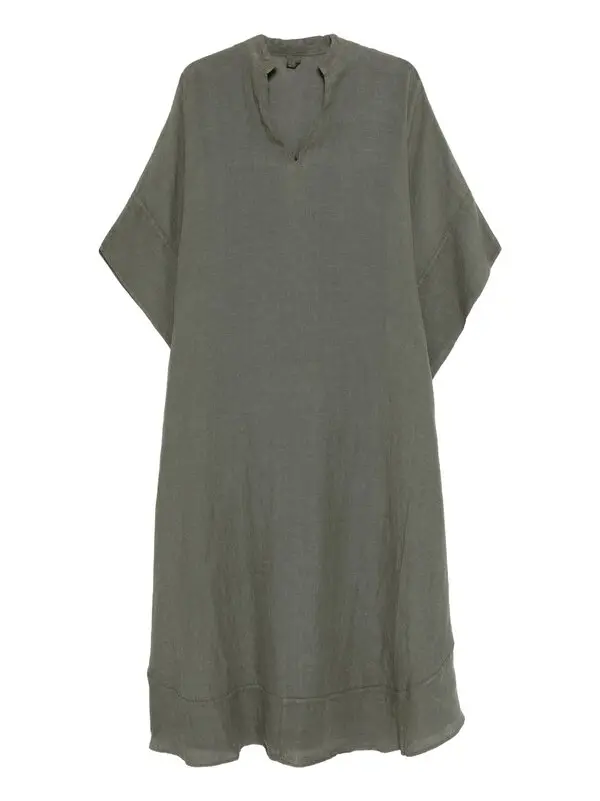 120% Lino V-neck Linen Kaftan With Side Slits - Verde