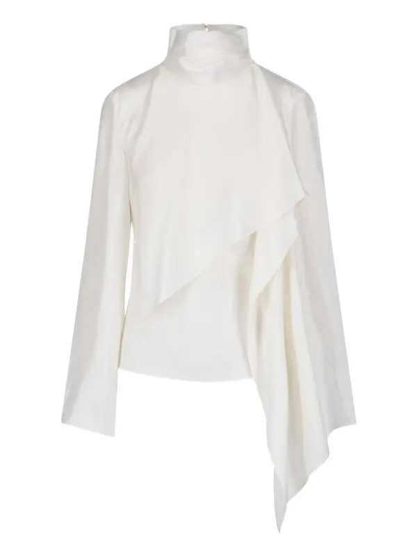 RÓHE Silk Draped High-neck Top - Cream