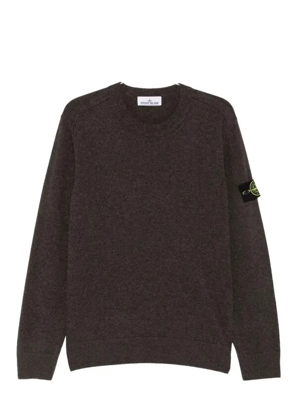 Stone Island Ribbed Knit Sweater With Badge Detail - Marrone