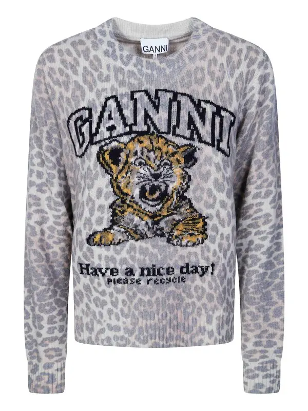 GANNI Graphic Wool Sweater Tiger - Beige