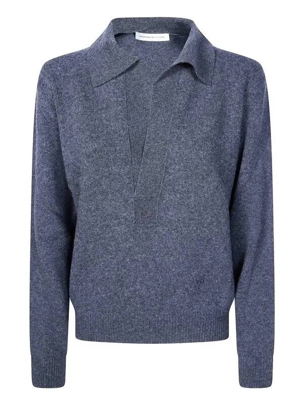 Victoria Beckham Merino Wool And Cashmere Polo Jumper - Grigio