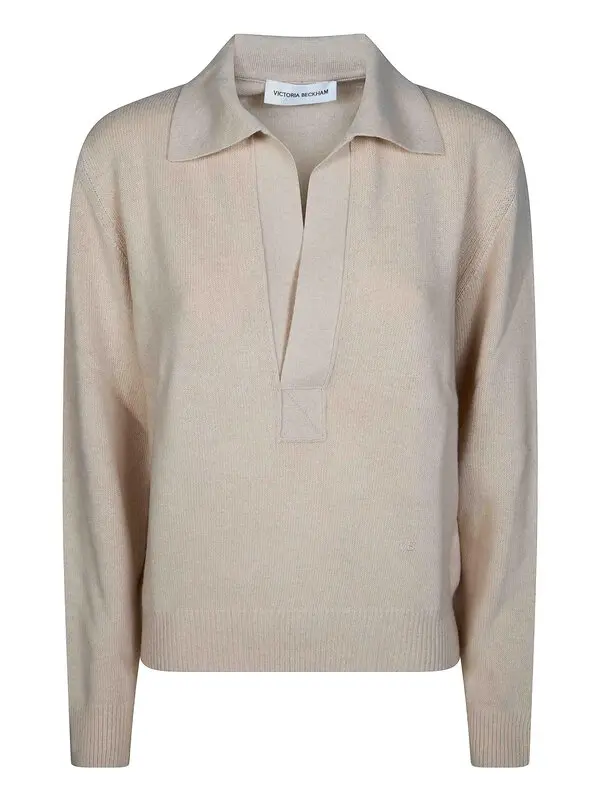 Victoria Beckham Polo Collar Merino Cashmere Jumper - Beige