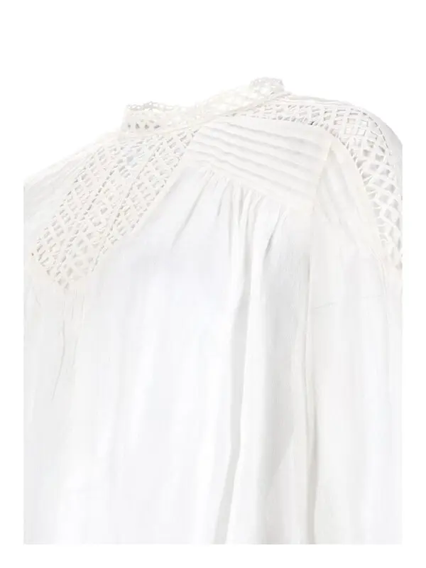 MARANT ETOILE Crochet Yoke Pleated Blouse - White