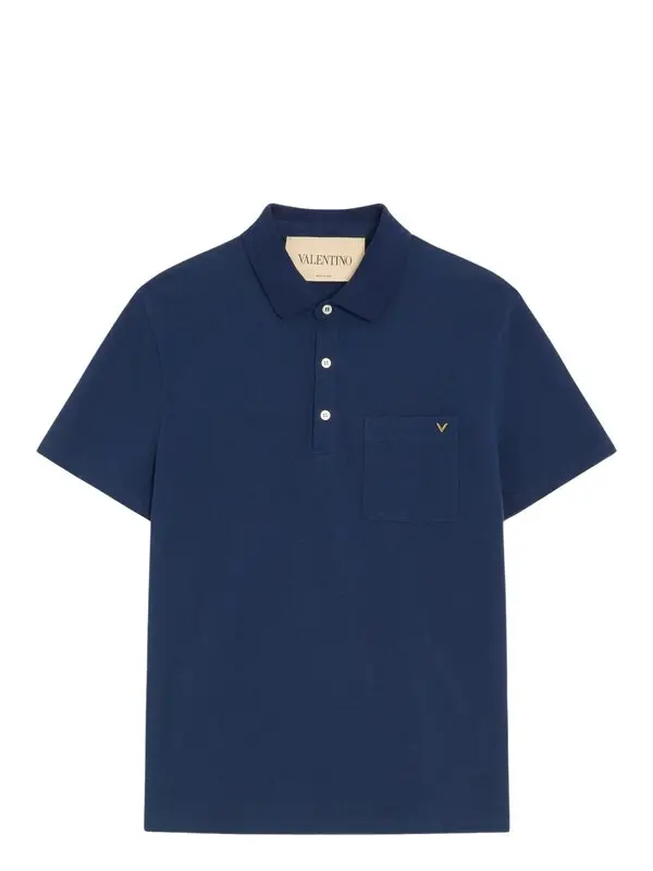 Valentino Garavani Logo Cotton Polo Shirt With Classic Collar And 3-button Placket - Navy