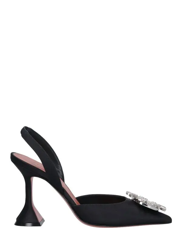 Amina Muaddi Satin Slingback Heeled Sandal - Black