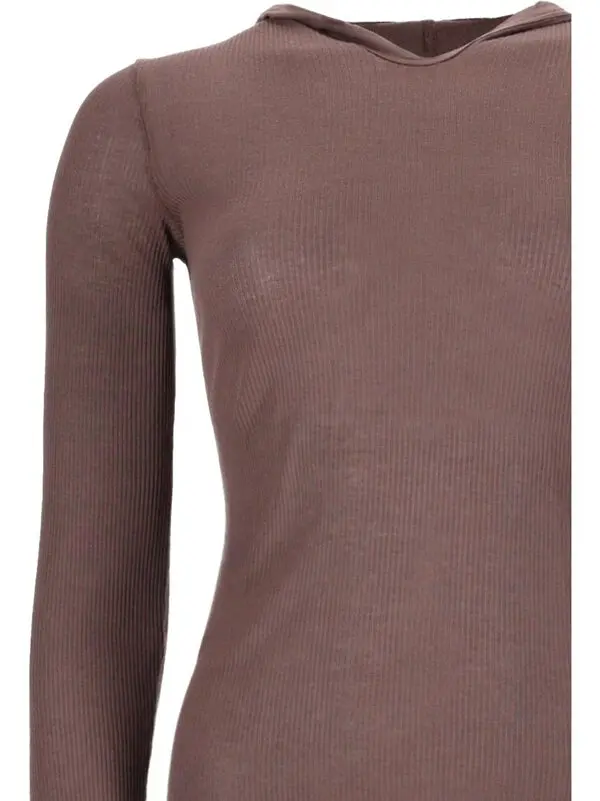 Rick Owens Ribbed Hooded Long Sleeve Top - Grey