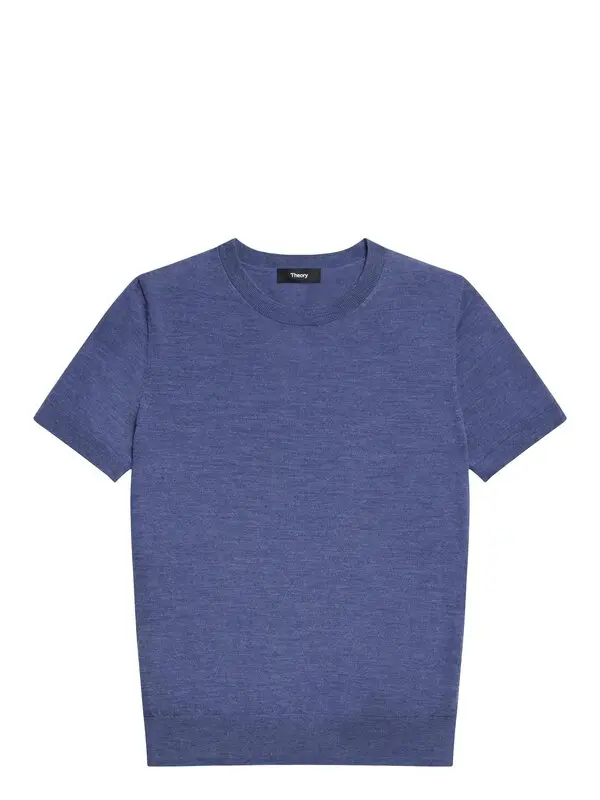 Theory Regal Wool Basic Crewneck Top - Blue