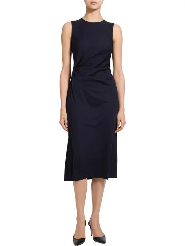Theory Draped Tuck Sleeveless Midi Dress - Blue