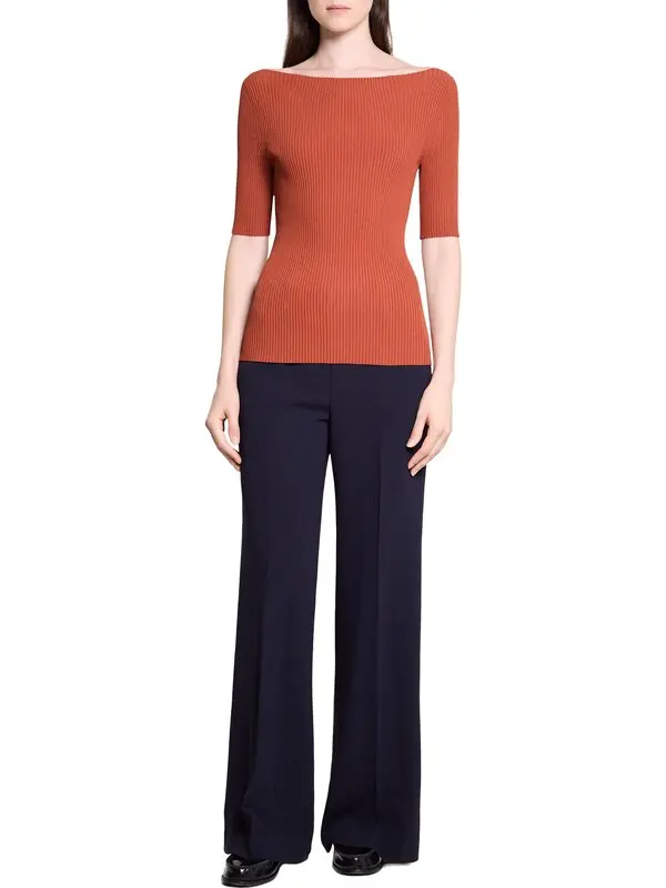 Theory Rib Knit Boatneck Top - Red