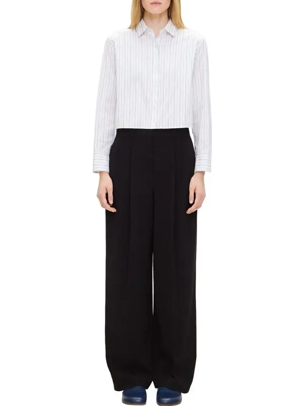 Theory Stripe Poplin Cropped Tab Shirt - Black