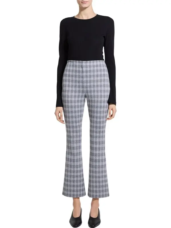 Theory Plaid High-rise Cropped Kick Pants - Grey