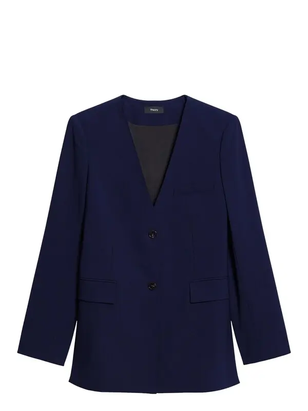 Theory Good Wool Collarless Blazer - Blue
