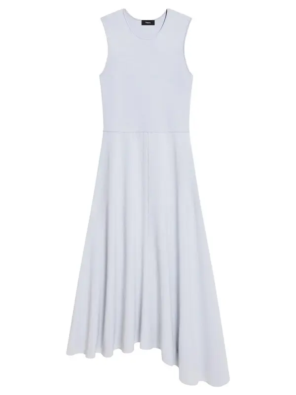 Theory Knit Crepe Combo Asymmetric Midi Dress - Blue