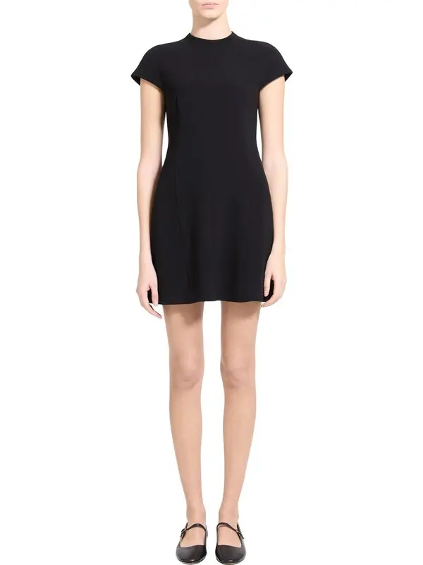 Theory Seamed Crepe A-line Mini Dress - Black