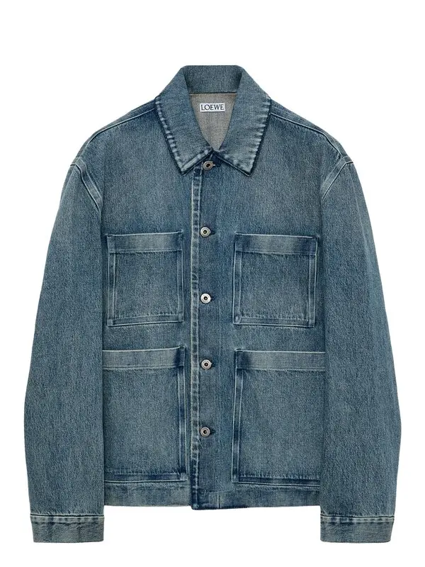 Loewe Leather-patch Denim Jacket - Blue