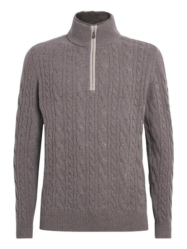 N.peal Cashmere Cable-knit Quarter-zip Sweater - Brown