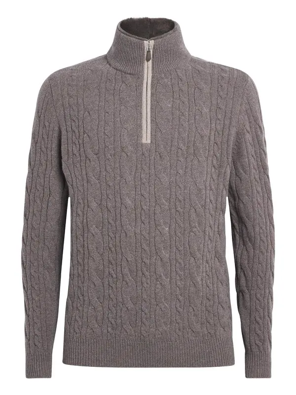 N.peal Cashmere Cable-knit Quarter-zip Sweater - Brown