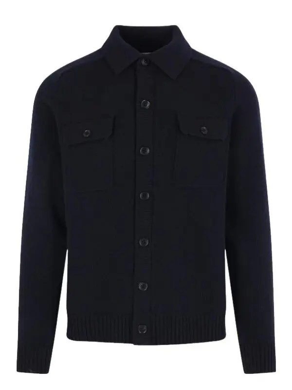 ROBERTO COLLINA Button-up Flap-pocket Cardigan - Navy Blue