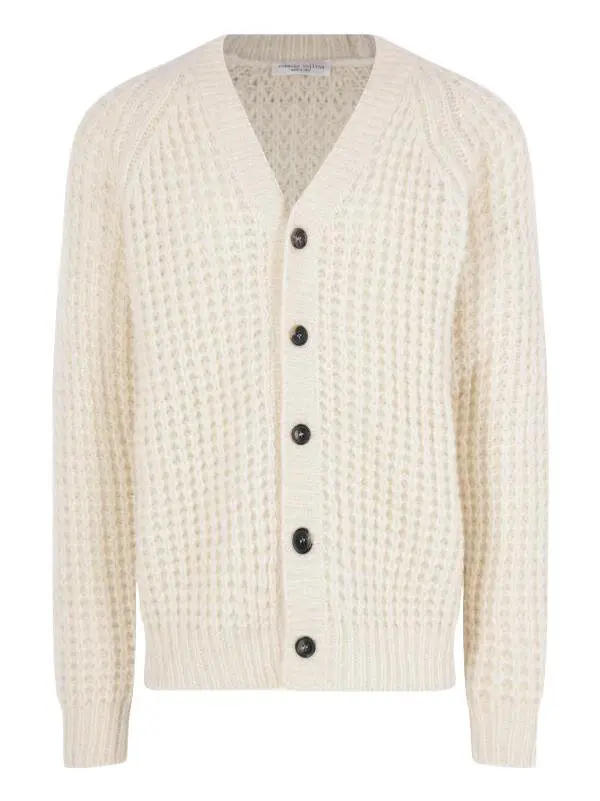 ROBERTO COLLINA Waffle-knit V-neck Cardigan - White