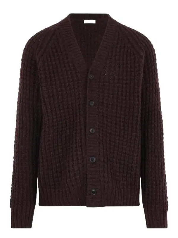 ROBERTO COLLINA V-neck Waffle Knit Cardigan - Mocha