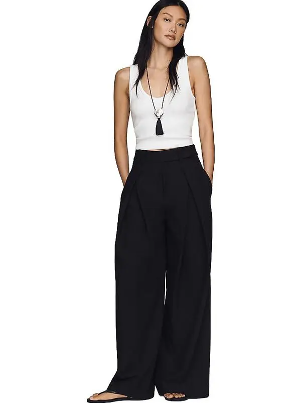 FAVORITE DAUGHTER Pleated Wide-leg Trousers - Black