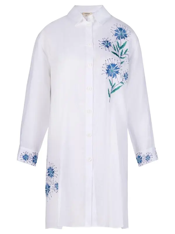 KARMA ON THE ROCKS Gifu Higa Embroidered Linen Mini Shirt Dress - Multicolor