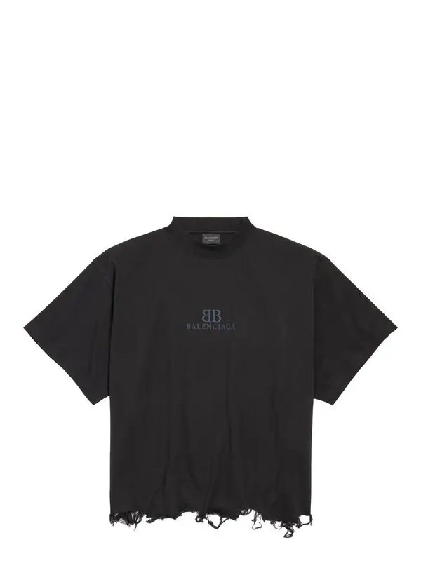 Balenciaga Bb Classic Cropped Oversized T-shirt - Black