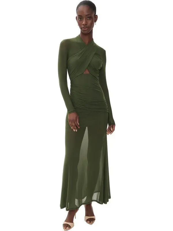 Bardot Veria Wrap Mesh Maxi Dress - Khaki
