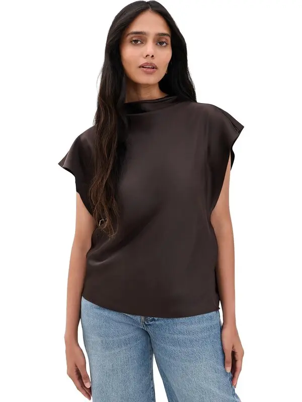 Tanya Taylor Adrien Satin Blouse - Dark Fig