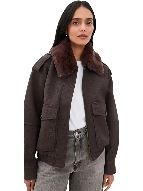 Good American Faux Leather Bomber Jacket - Espresso