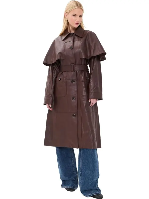 Sea Caitlin Leather Trench Coat - Brown