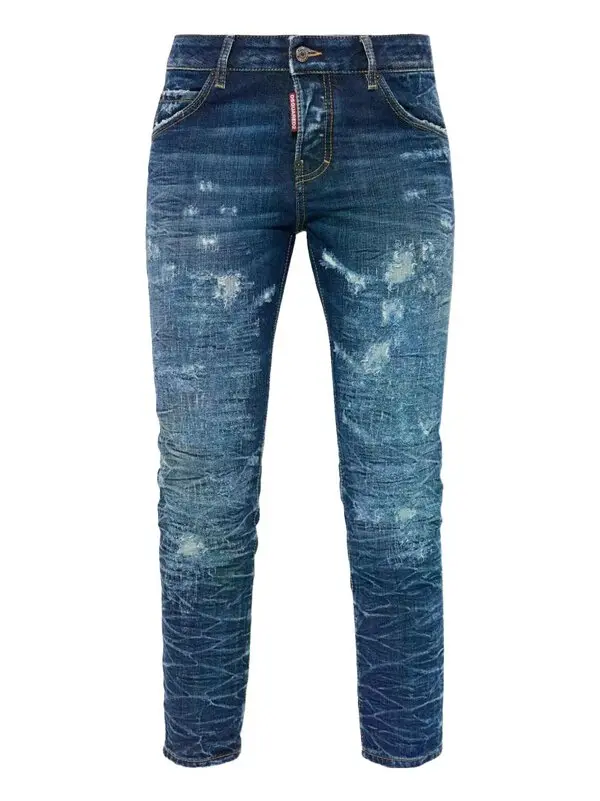 Dsquared2 Embroidered Logo Distressed Denim Jeans - Blue