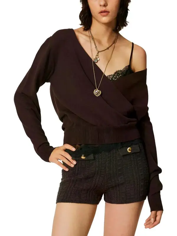 TWINSET Viscose-blend Crossover Jumper - Brown