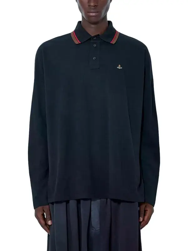 VIVIENNE WESTWOOD Embroidered Long-sleeve Polo Shirt - Black
