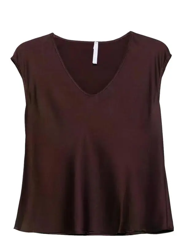 Imperial Satin Finish V-neck Top - Brown