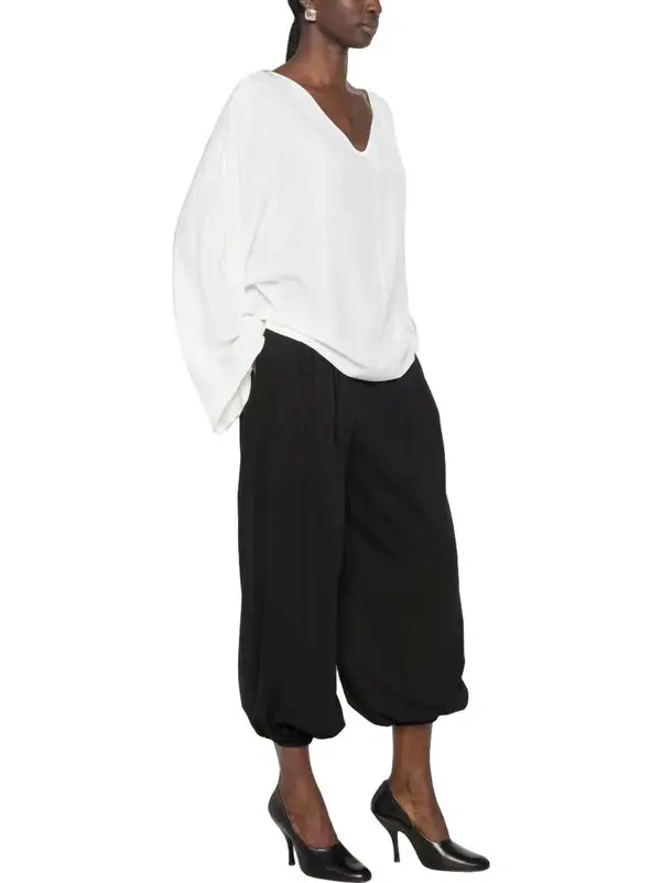 Imperial V-neck Batwing-sleeve Blouse - White
