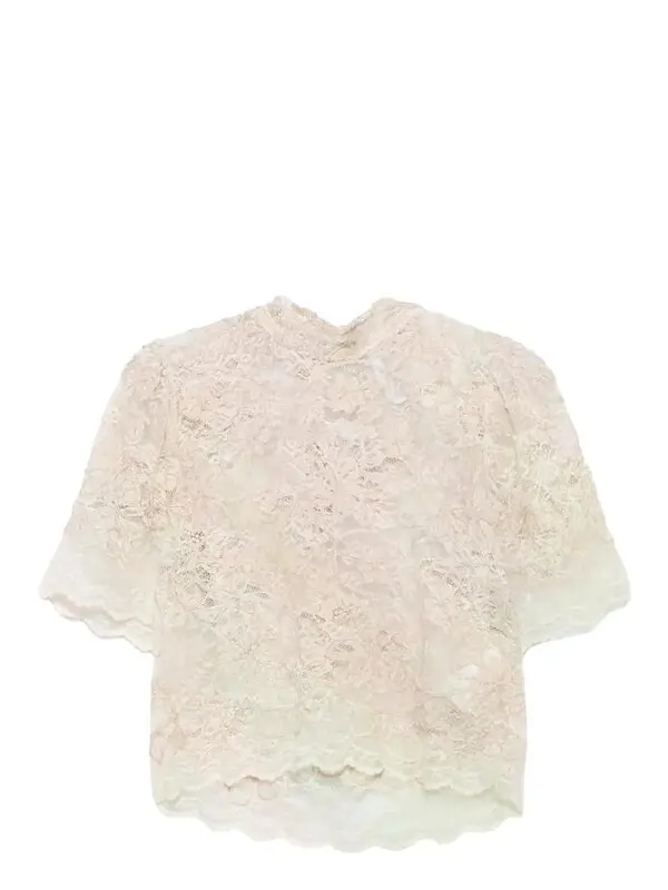 Imperial Lace-overlay Bow-detail Top - Neutrals