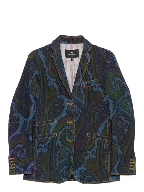 Etro Paisley Print Denim Jacket - Blue