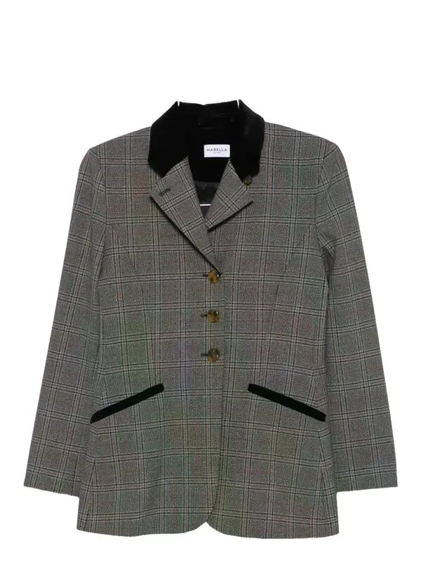 Marella Check-pattern Velvet-trim Jacket - Grey