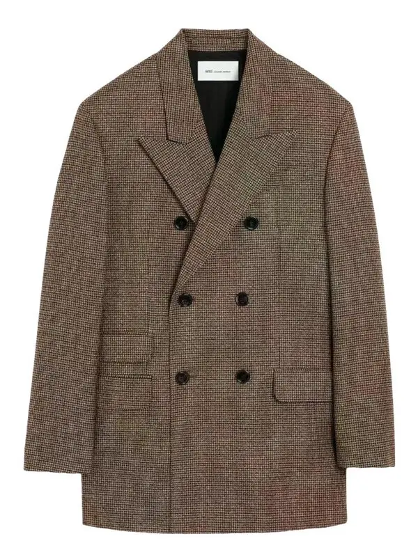AMI Paris Double-breasted Houndstooth Wool Blazer - Brown