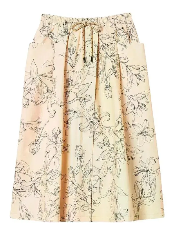 TWINSET Midi Bull Skirt With Floral Print - Neutrals