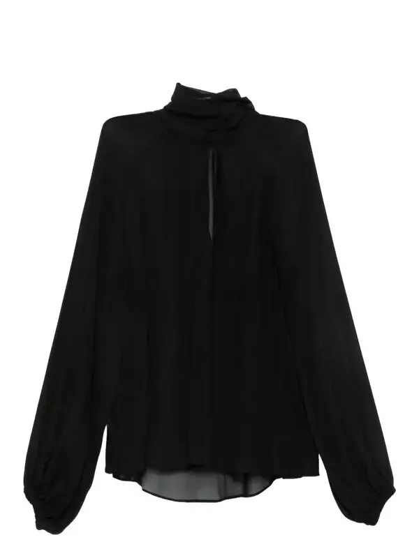 PT TORINO High-neck Sheer Blouse - Black
