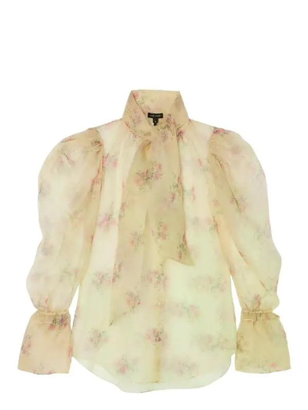 Marc Jacobs Floral Organza Puff Blouse - Neutrals