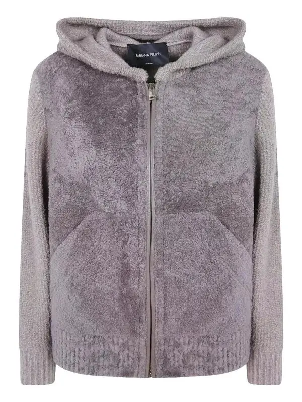 Fabiana Filippi Shearling Textured Bouclé Knit Hooded Jacket - Brown