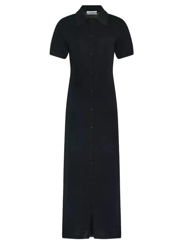 Another Tomorrow Pique-knit Button-front Midi Dress - Black