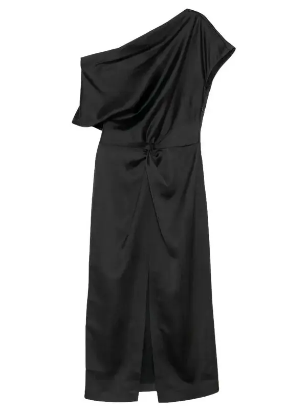 Imperial One-shoulder Twist-detail Midi Dress - Black